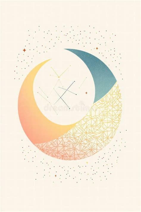 Minimalist Geometric Crescent Moon Illustration Pastel Colors Clean Lines Scandinavian Style