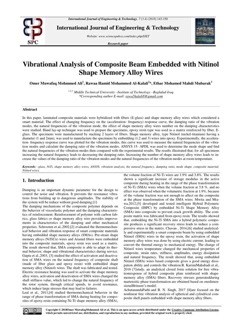 Pdf Vibrational Analysis Of Composite Beam Embedded With Nitinol Shape Memory Alloy Wires
