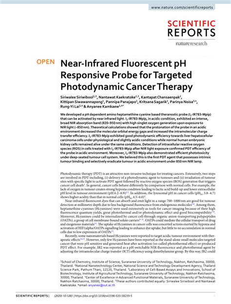 Pdf Near Infrared Fluorescent Ph Responsive Probe For Targeted Photodynamic Cancer Therapy