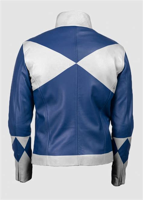 Mens Power Rangers Classic Leather Jacket Blue Free Shipping Usa