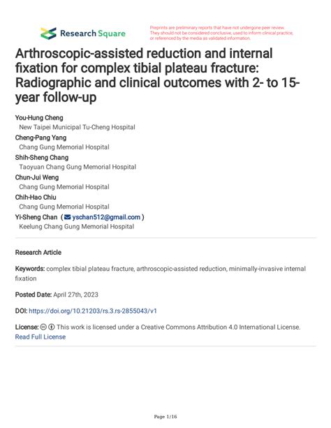 Pdf Arthroscopic Assisted Reduction And Internal Fixation For Complex
