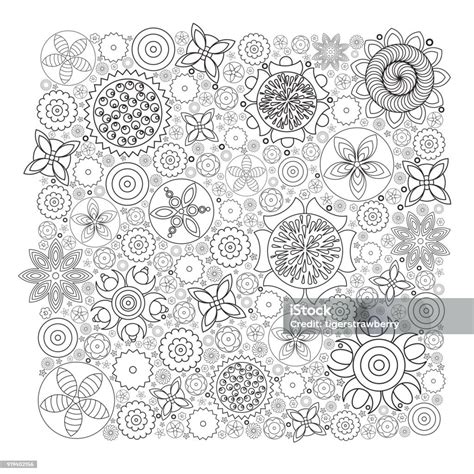 벡터 흑백 꽃 패턴입니다 손으로 그린된 꽃의 질감 장식 어른을 위한 색칠 및 성인 낙서 끝 없는 스트레스 릴리프에 대 한 그림