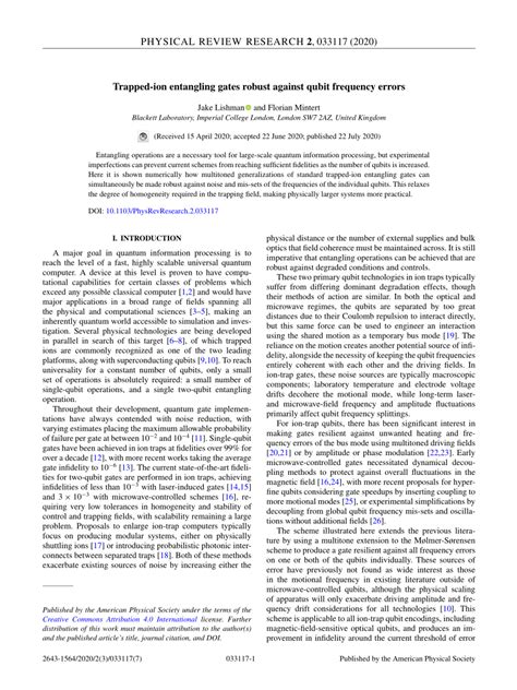Pdf Trapped Ion Entangling Gates Robust Against Qubit Frequency Errors