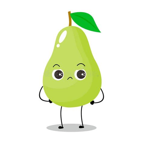 Vector Illustration Of Green Pear Character With Cute Expression Sad Angry Stock Vector