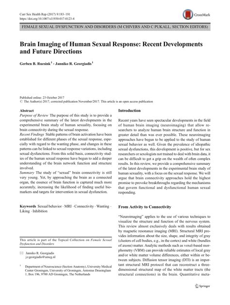 Pdf Brain Imaging Of Human Sexual Response Recent Developments And
