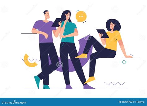 Flat Style Outline Vector Illustration Depicting Group Of People On The Subject Of Teamwork