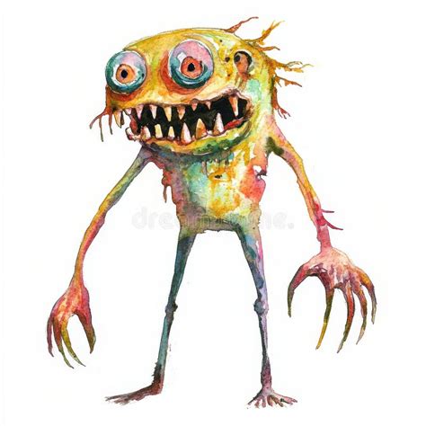 Watercolor Puppet Monster Full Body Clip Art On White Background A Fun