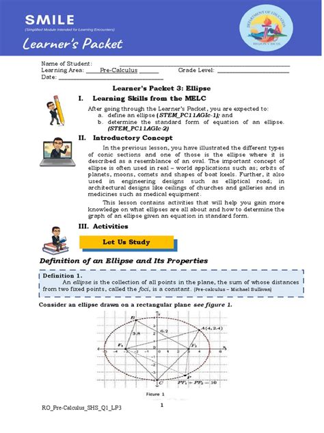 Pre Cal Learner S Packet Q1 Week 3 Pdf Ellipse Mathematical Objects