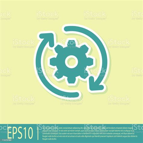 노란색 배경에 고립 된 워크플로 개념 아이콘으로 녹색 기어와 화살표 기어 다시 로드 기호입니다 평면 디자인입니다 벡터 일러스트 개념에 대한 스톡 벡터 아트 및 기타 이미지