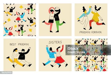 가장 친한 친구 개념 그림입니다 다문화 소녀들과 다문화 우정의 벡터 삽화 행복한 우정의 날 십대 여자 친구들이 껴안고 재미있게 놀고 있습니다 국제 우정의 날에 대한 스톡