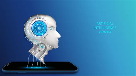 인공 지능은 온라인 네트워크 스마트폰의 정보와 데이터에 대한 액세스를 제공합니다 화면 전화에서 나오는 얼굴 남자 사이보그 또는 봇의 형태로 Ai는 디지털 마음을 사용할 수