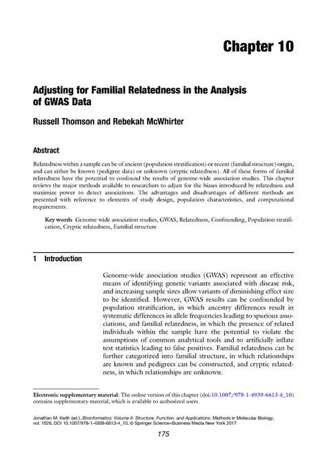 Fundamentals Of Bioinformatics 60 Chapter 10 Adjusting For Familial Relatedness In The