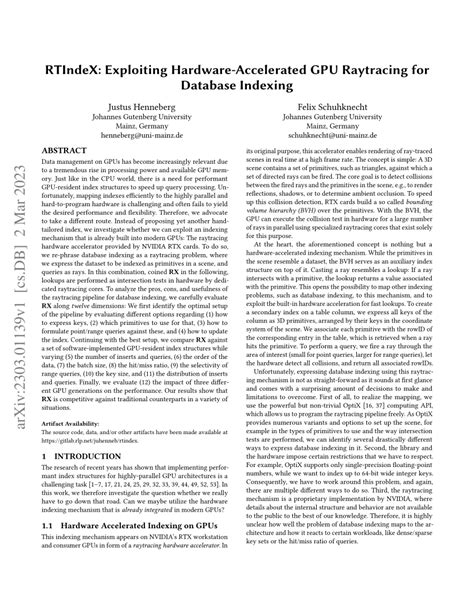 pdf rtindex exploiting hardware accelerated gpu raytracing for database indexing