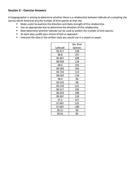 Session 3 Exercises Answers Session 3 Exercise Answers A Biogeographer Is Aiming To