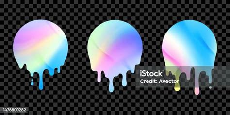 홀로그램 스티커 라벨 또는 녹는 라운드 씰 벡터 홀로그램 무지개 빛깔의 배지 무지개 빛깔의 색상 그라데이션 또는 원래 공식 제품의 홀로그램 스티커 용융 드립 드롭이있는 홀로