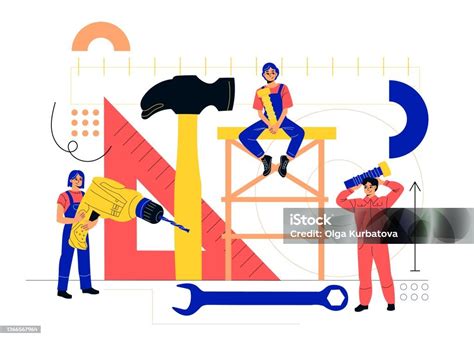 작은 수리 도구 공동 리노베이션 작업 팀 수정 고장 드릴과 망치 추상 적 구성 기술 유지 보수 벡터 만화 고립 된 개념이있는 역학 예술에 대한 스톡 벡터 아트 및 기타