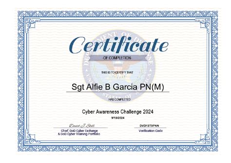 Sgt Alfie B Garcia Pn M Cyber Security Awareness Certificate Bachelor Of Science In Civil