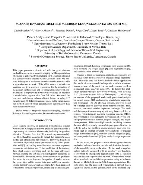 Pdf Scanner Invariant Multiple Sclerosis Lesion Segmentation From Mri