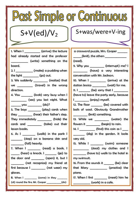 Past Simple Past Continuous Text Exercises Printable Templates Free