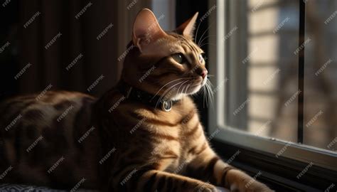 Premium Ai Image Cute Kitten Sitting On Window Sill Staring At Camera Generated By Artificial