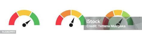 대시 보드 다채로운 속도계 아이콘 세트 벡터 스케일 성능 수준 타코미터 속도계 지표 점수의 추상적 인 그래픽 요소 개념 고객 만족도 점수 계기판 측정기에 대한 스톡 벡터