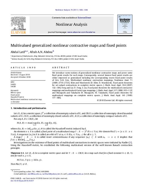 Pdf Multivalued Generalized Nonlinear Contractive Maps And Fixed Points