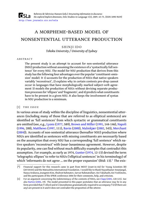Pdf A Morpheme Based Model Of Non Sentential Utterance Production