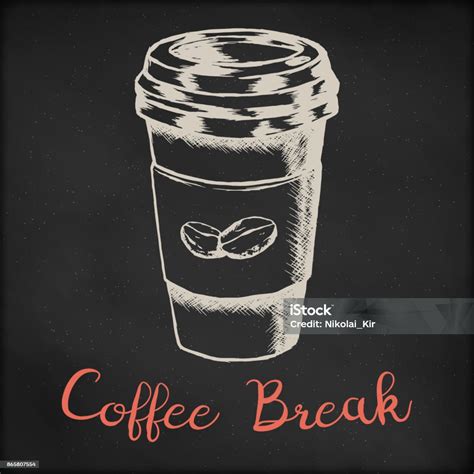 손으로 그린된 벡터 스케치 그림커피숍 또는 카페 메뉴 크리에이 티브 빈티지 티 셔츠 의류 인쇄 포스터 디자인 려 커피 종이 컵과 콩 검은 칠판 그런 지 배경 0명에 대한