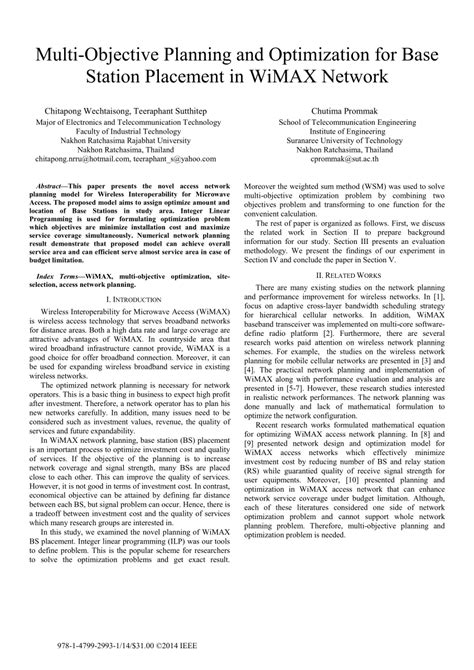 Pdf Multi Objective Planning And Optimization For Base Station Placement In Wimax Network
