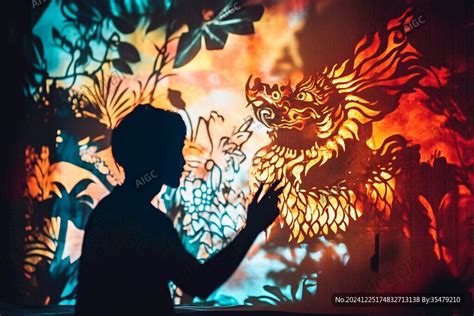 Ai创作图看皮影 演皮影戏 皮影表演 影雕 皮影展 虎皮影 皮影馆 皮影戏文创 皮影雕刻 看皮影戏 演皮影 灯绘灯影 灯影绘 光影艺术展 窗花非遗 昵图网