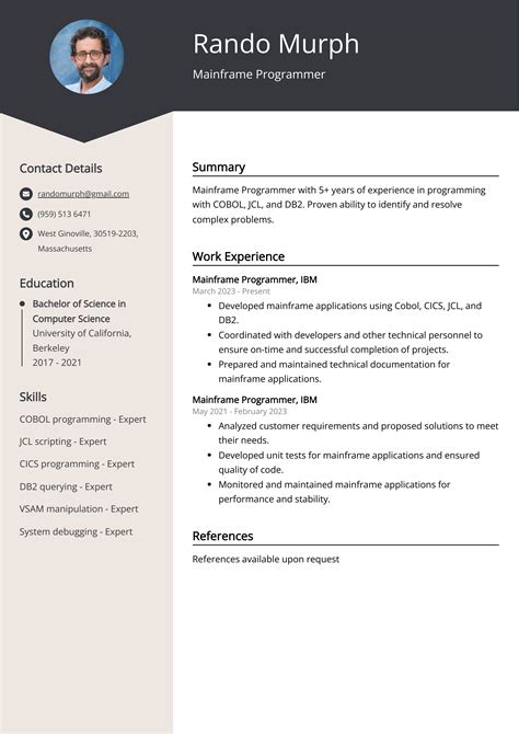 mainframe programmer resume job description sample and guide
