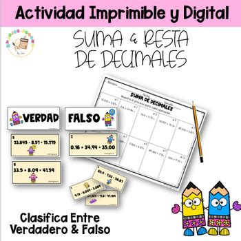 Suma And Resta De Decimales Verdadero O Falso By Mathing Around Store
