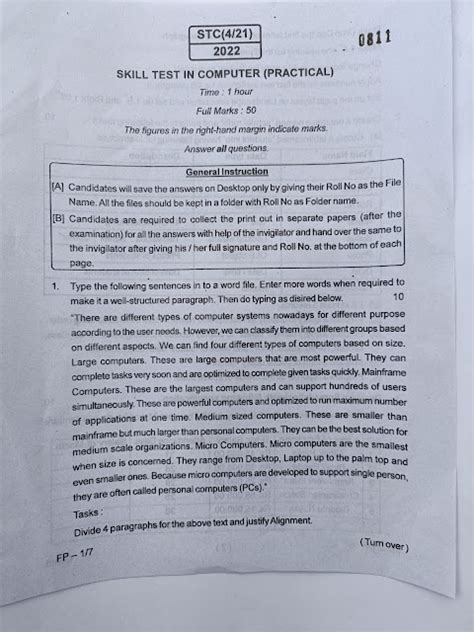 Oss Todays Aso Skill Test Question Paper