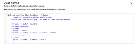 solved swap names complete the following function according
