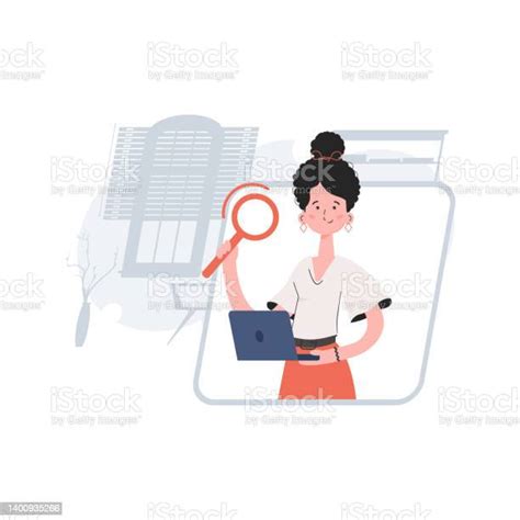 소녀는 허리 깊숙이 돋보기를 들고 있습니다 검색 프리젠 테이션 사이트를위한 요소 0명에 대한 스톡 벡터 아트 및 기타 이미지 0명 개념 개발 Istock