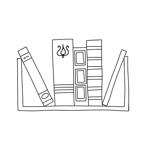 Premium Vector Vector Line Books Stack On Bookshelf Outline Doodle Illustration Isolated On White