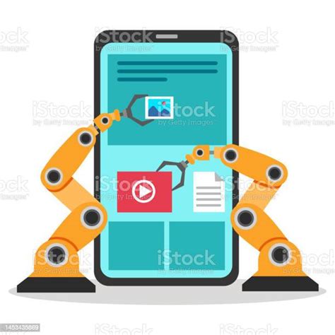 스마트폰 화면의 로봇 프로세스 자동화는 평면 디자인 벡터 그림입니다 0명에 대한 스톡 벡터 아트 및 기타 이미지 0명 개선 데이터 Istock