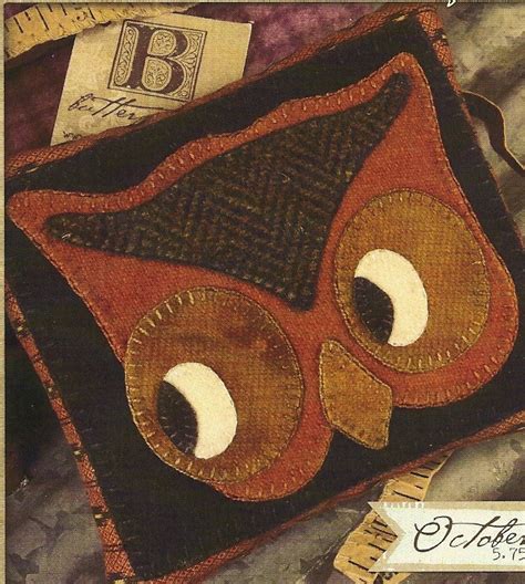 Primitive Folk Art Wool Applique Pattern October Woolen Pin Cushion