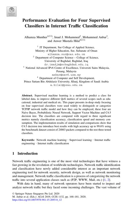 Pdf Performance Evaluation For Four Supervised Classifiers In