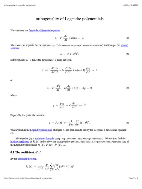 Orthogonality Of Legendre Polynomials Pdf Numerical Analysis Combinatorics