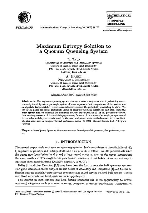 Pdf Maximum Entropy Solution To A Quorum Queueing System