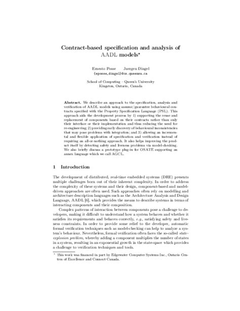 Pdf Contract Based Specification And Analysis Of Aadl Models Ernesto Posse