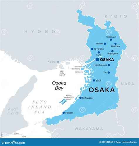 Osaka Prefecture Administrative And Political Map With Flag Vector Illustration Cartoondealer