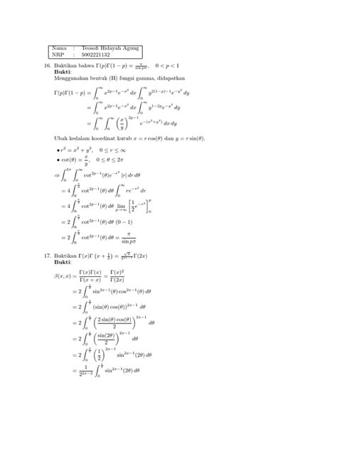 Tugas Metmat Gamma Beta Function Pdf