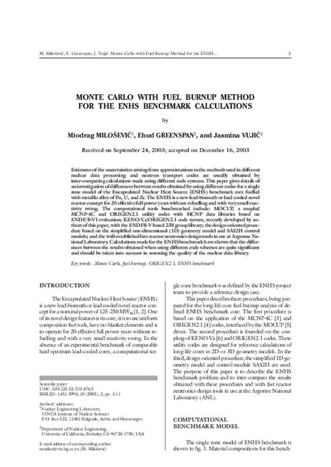 Pdf Monte Carlo With Fuel Burnup Method For The Enhs Benchmark Calculations