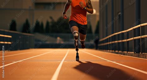 Amputee Athlete Participates In A Race Man With Prosthetic Leg