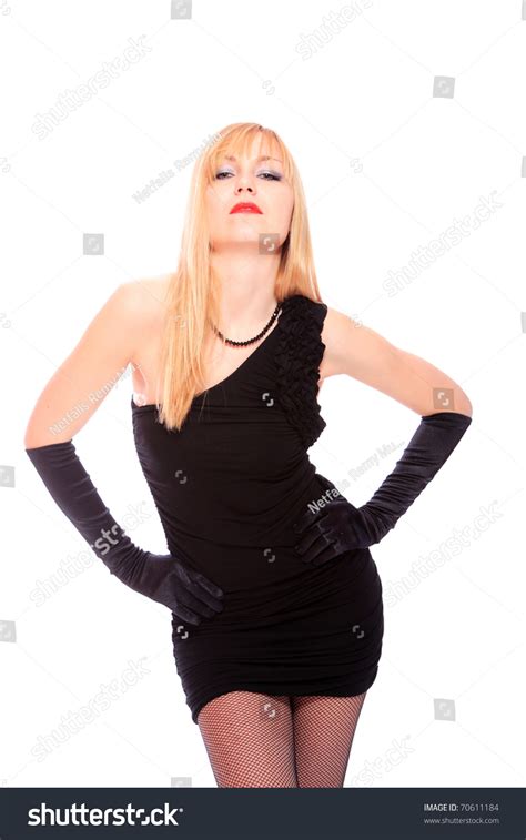 Sexy Blond Lady Black Dress Isolated Stock Photo Shutterstock