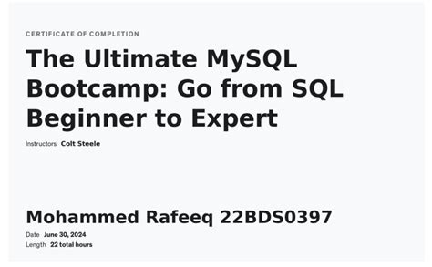 Mohammed Rafeeq On Linkedin Im Thrilled To Announce That Ive Successfully Completed The Mysql