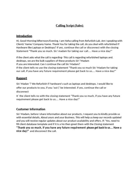 Edited Calling Script Pdf