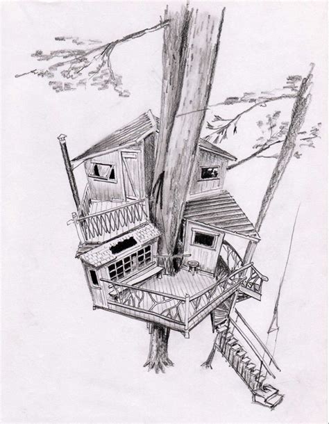 Treehouse Drawing Tree House Drawing Tree House Designs House Drawing